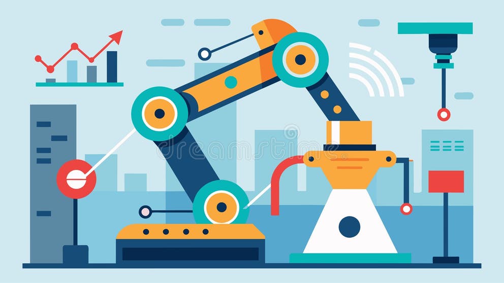 A Robotic Arm in a Manufacturing Plant with Data Points Indicating ...