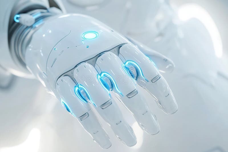 High Tech Robotic Arm Glowing Blue Details Stock Photos - Free ...