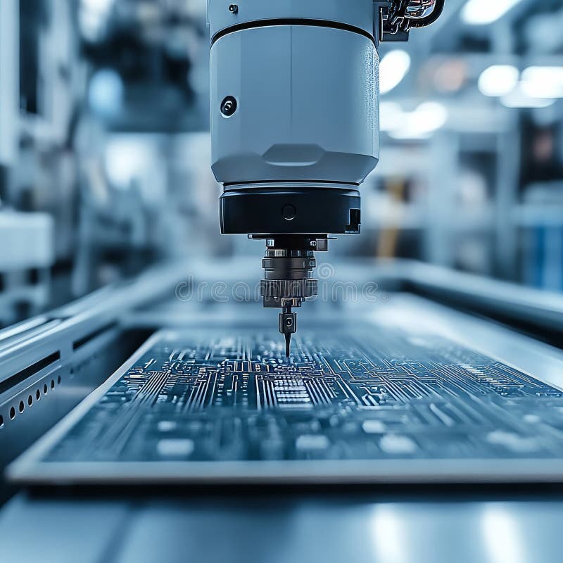 A Robotic Arm Meticulously Assembling Components on a Green Circuit ...