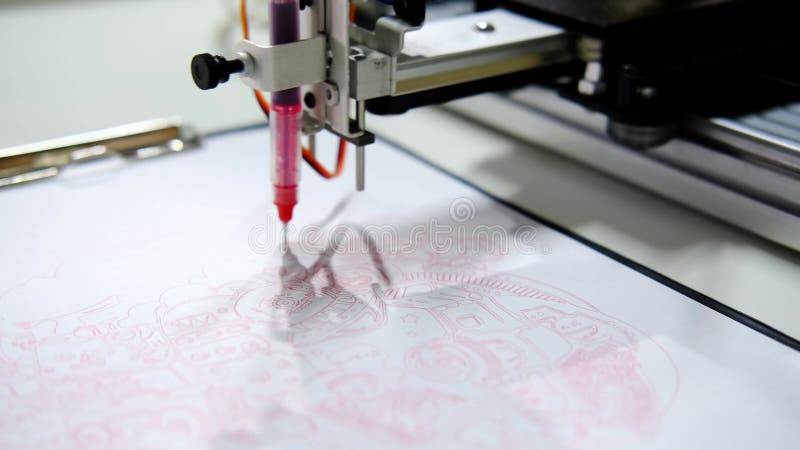 Robotic Arm Drawing Complex Pattern with Red Ink in Slow Motion. Minsk ...