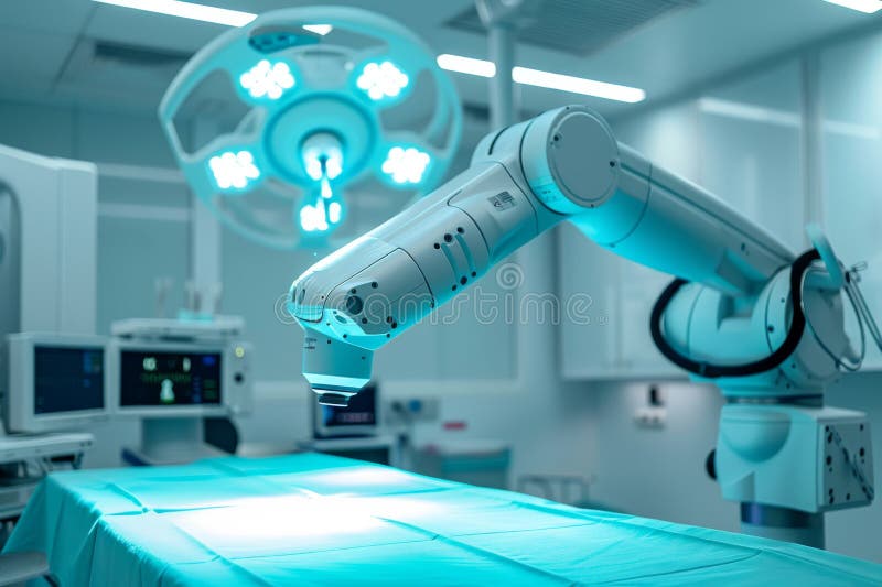 Robotic Arm in a Modern Bright Surgical Operating Room. Modern High ...