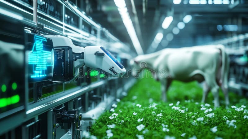 Robotic Arm in Modern Dairy Farm System Stock Photo - Image of ...