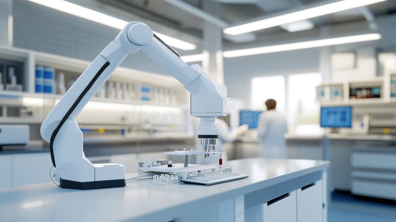 Robotic Arm in a Modern Laboratory during a Research Experiment Focused ...