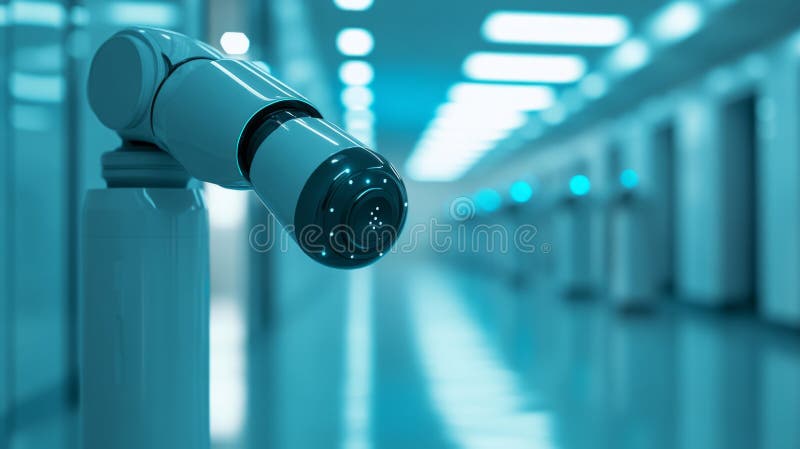 Robotic Arm in a Modern Medical Facility Corridor Stock Illustration ...