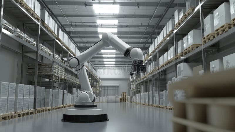 Robotic Arm in Modern Warehouse Setting Stock Illustration ...