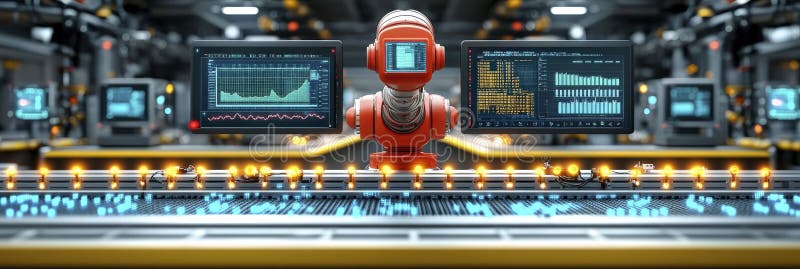 Robotic Arm Monitors High-tech Data Analytic Systems Stock Illustration ...