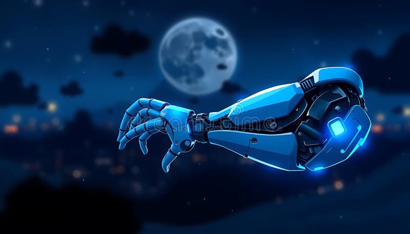 Robotic Arm with Moon Background, Futuristic Technology and Sci-Fi ...