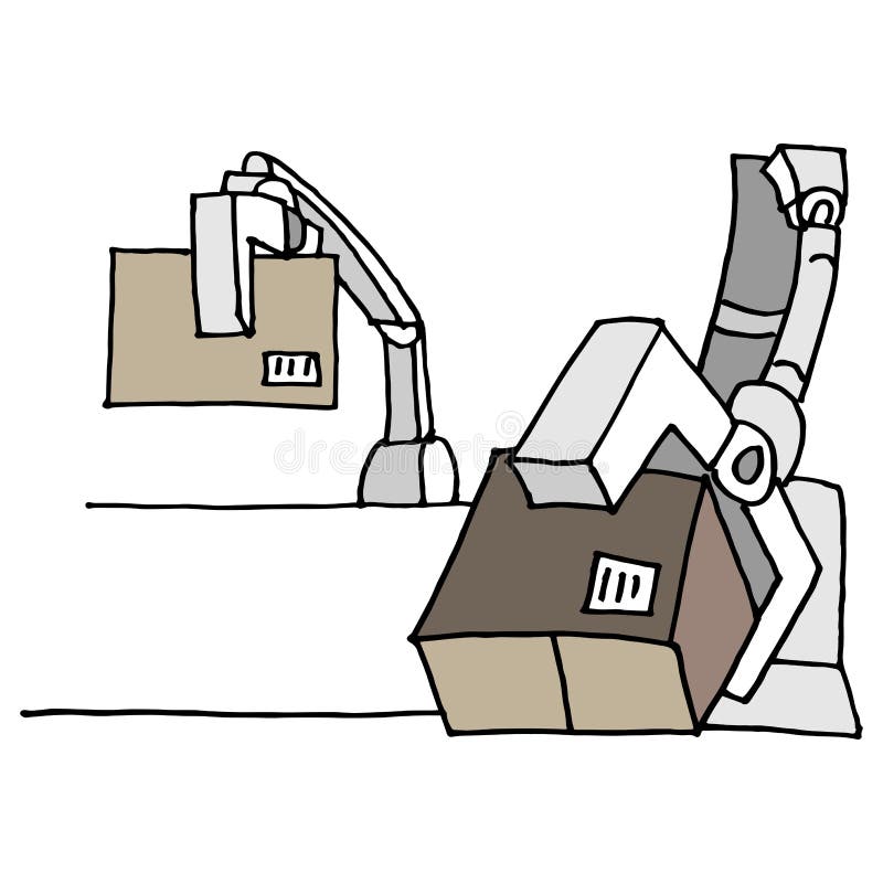 Robotic arm moving boxes stock vector. Illustration of moving - 70144340
