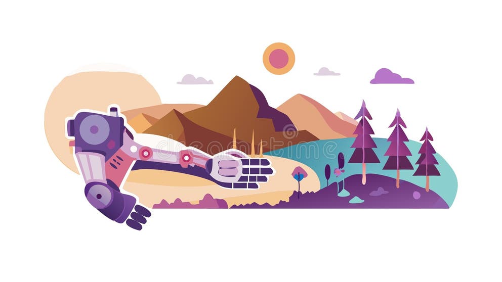 Robotic Arm in Natural Landscape, Tech Intervention or Exploration ...