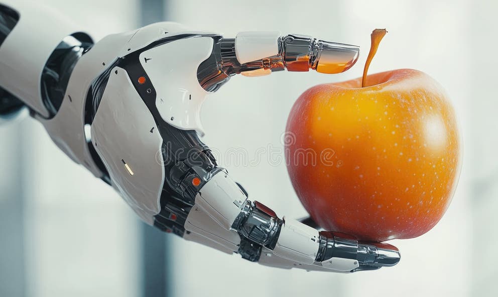 Robotic Arm Offering a Fresh Apple Stock Photo - Image of cyber ...