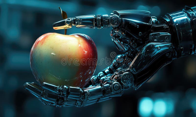 Robotic Arm Offering a Fresh Apple Stock Image - Image of virtual ...