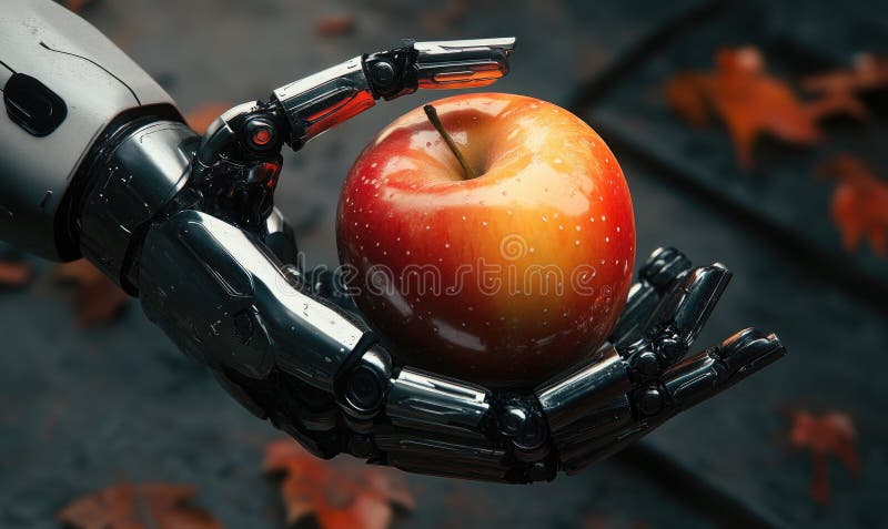 Robotic Arm Offering a Fresh Apple Stock Photo - Image of healthy ...