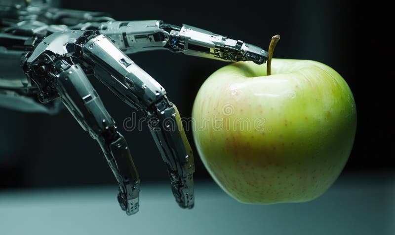 Robotic Arm Offering a Fresh Apple Stock Illustration - Illustration of ...