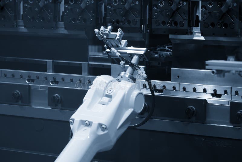 The Robotic Arm Operation at Hydraulic Bending Machine. Stock Image ...