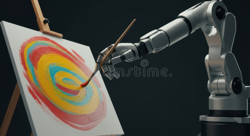 Robotic Arm Painting Vibrant Abstract Art on Canvas in Modern Studio ...