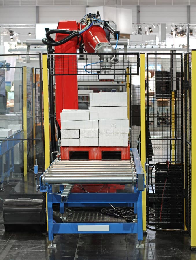 Robotic Arm Pallet Conveyor Stock Image - Image of robot, transport ...