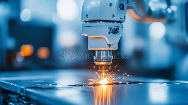 Robotic Arm Performing Laser Cutting Precision Manufacturing Stock ...
