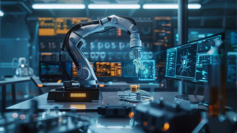 Robotic Arm Performing Operations in Futuristic Laboratory Setting ... Robotic Arm Performing Operations in Futuristic Laboratory Setting ...