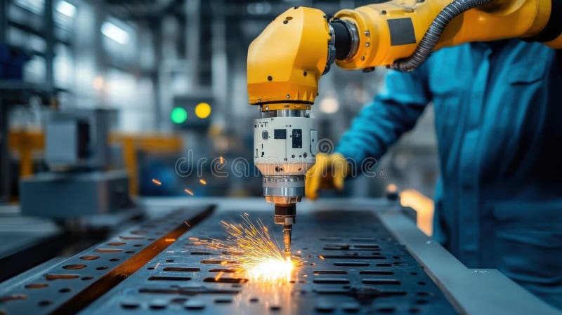 Robotic Arm Performing Precision Welding in an Industrial Environment ...