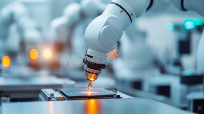 Robotic Arm Performing Precision Work on a Circuit Board Stock ...