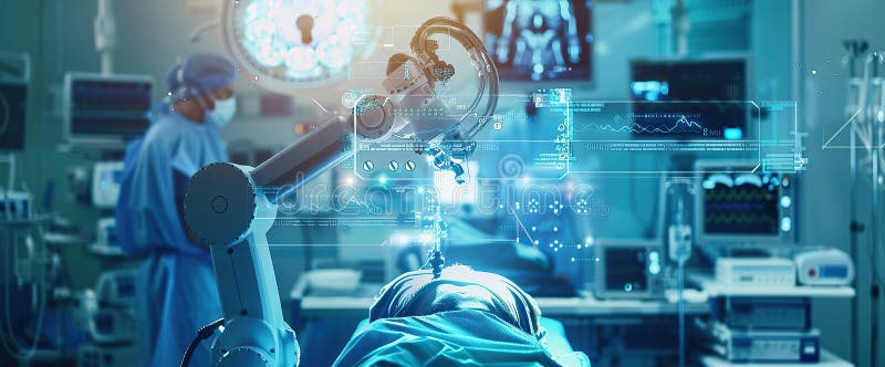 Robotic Arm Performing Surgery in High-tech Operating Room Stock ...