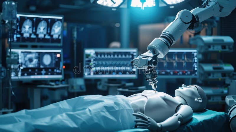 Robotic Arm Performing Surgical Procedure on Medical Dummy, with AI ...