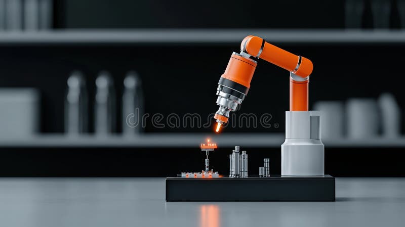 Robotic Arm Performing Tasks in a Modern Workspace Blurred Background ...
