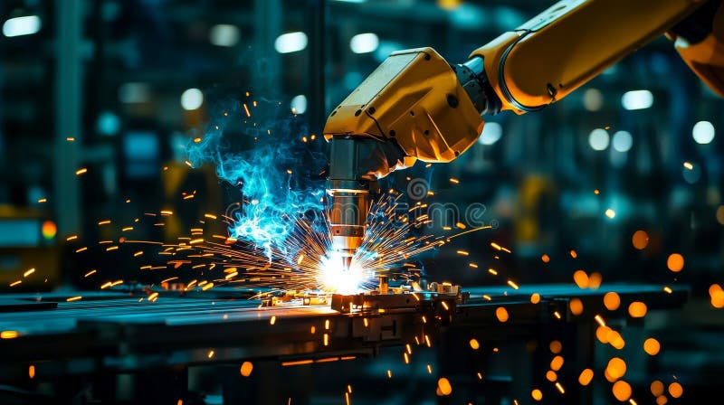 Robotic Arm Performing Welding in a Modern Industrial Setting Stock ...