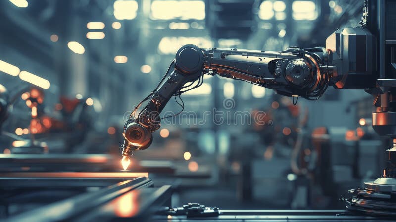 Robotic Arm Performing Welding in Smart Factory Stock Illustration ...