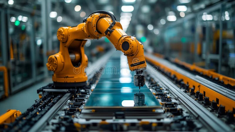 Robotic Arm Engaged in Precise Glass Fabrication within a Modern ...