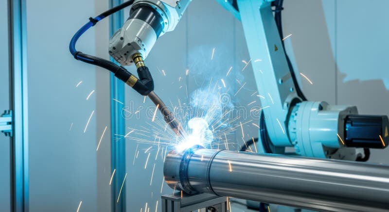 Robotic Arm Performing Precise Welding on a Metal Pipe in Factory Stock ...