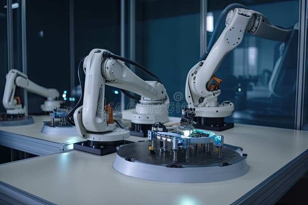 Robotic Arm Picking Up and Assembling Circuit Board Stock Illustration ...