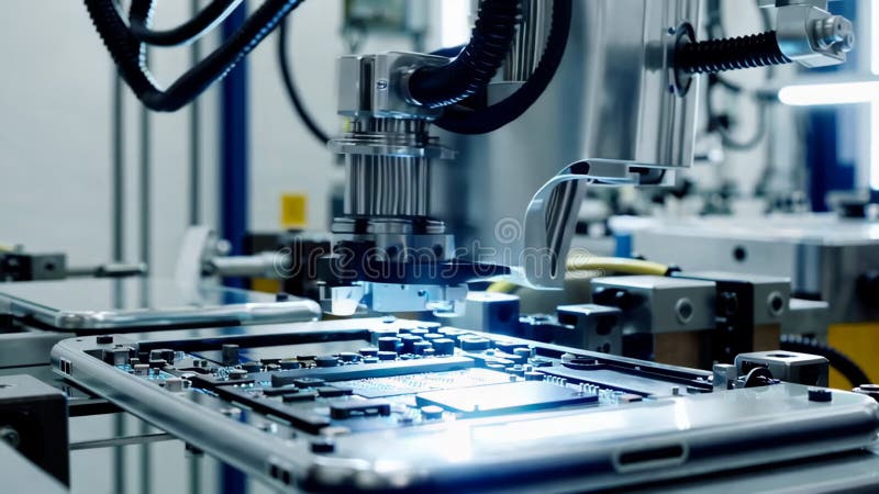 Robotic Arm Placing Components on Circuit Board in Electronics Factory ...