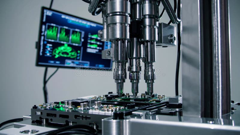Robotic Arm Placing Components on Circuit Board in Electronics Factory ...