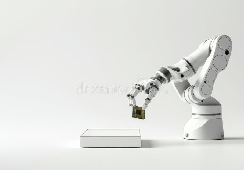 Robotic Arm Placing a Microchip on a Clean Surface Stock Image - Image ...