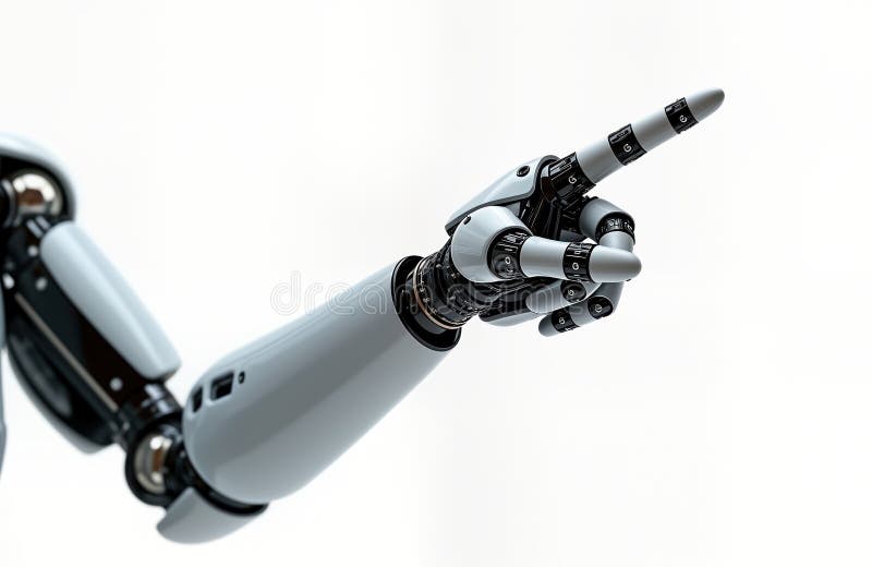 Robotic Arm Points Forward. Futuristic Tech Arm Points. Mechanical Hand ...
