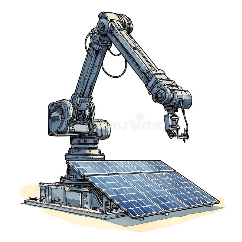 Robotic Arm Powered by Solar Panels Sustainable Technology Illustration ...