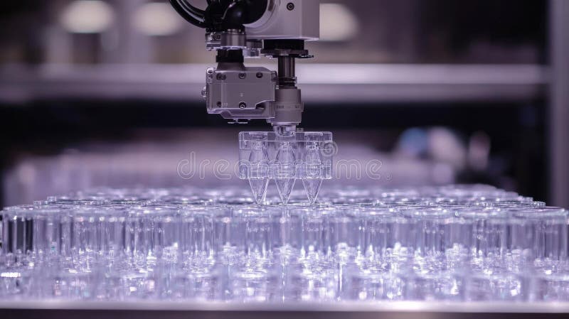 Robotic Arm Precisely Arranging Glass Containers Stock Illustration ...