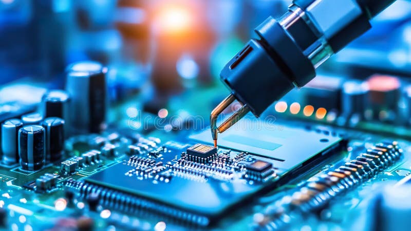 Robotic Arm Precisely Assembles Components on Circuit Board Stock ...