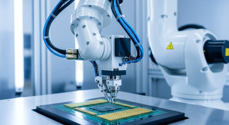 A Robotic Arm Precisely Assembling an Electronic Circuit Board with ...