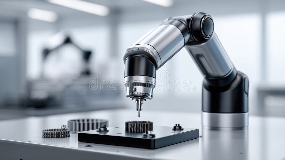 Robotic Arm Precisely Assembling Mechanical Components within a Modern ...