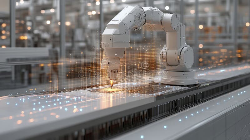 Robotic Arm Precisely Operating on a Digital Panel Stock Illustration ...