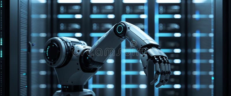 Robotic Arm Precisely Processes Data in Modern Server Room Stock Image ...