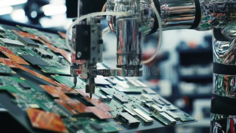 Robotic Arm Assembling Circuit Boards in a High-tech Manufacturing ...