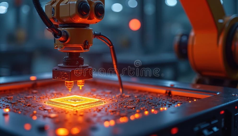 Robotic Arm Precision Assembly in Electronics Manufacturing. Automated ...