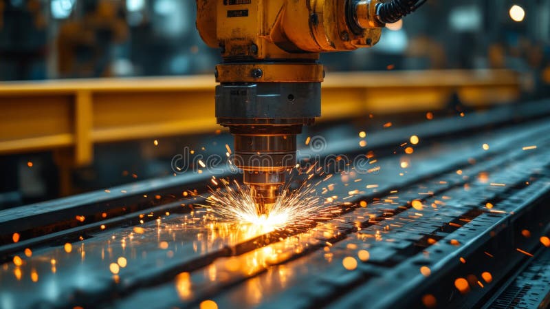 Robotic Arm Precision Cutting Metal with Sparks Flying in Advanced ...