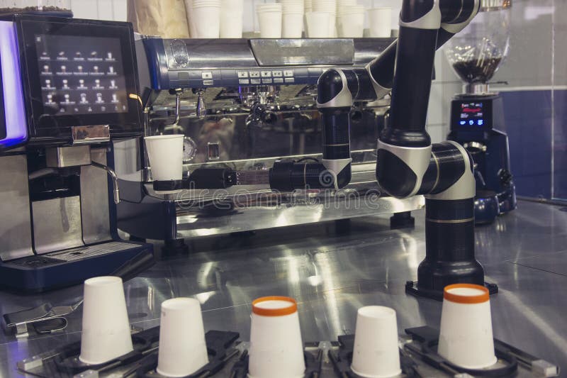 Robotic Arm Preparing Coffee in Coffee Machine Stock Image - Image of ...