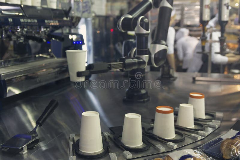 Robotic Arm Preparing Coffee Stock Photo - Image of friendly, business ...