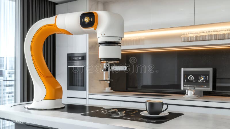 Robotic Arm Preparing Coffee in Modern Kitchen Using Automation and ...
