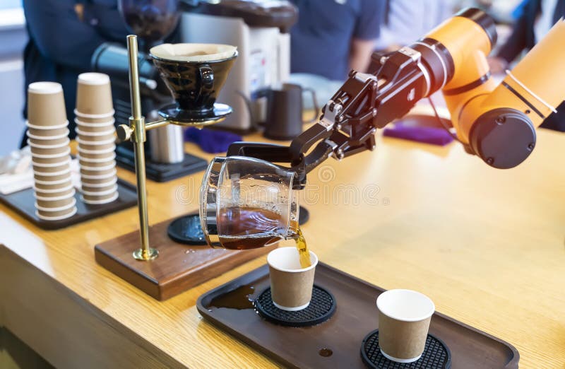 Robotic Arm Preparing Coffee Stock Image - Image of human, beverage ...